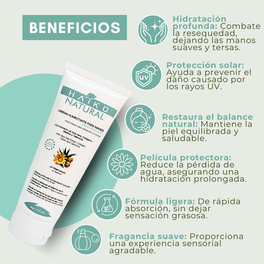 Crema Humectante para Manos con Filtros Solares, Elastina y Colágeno ...
